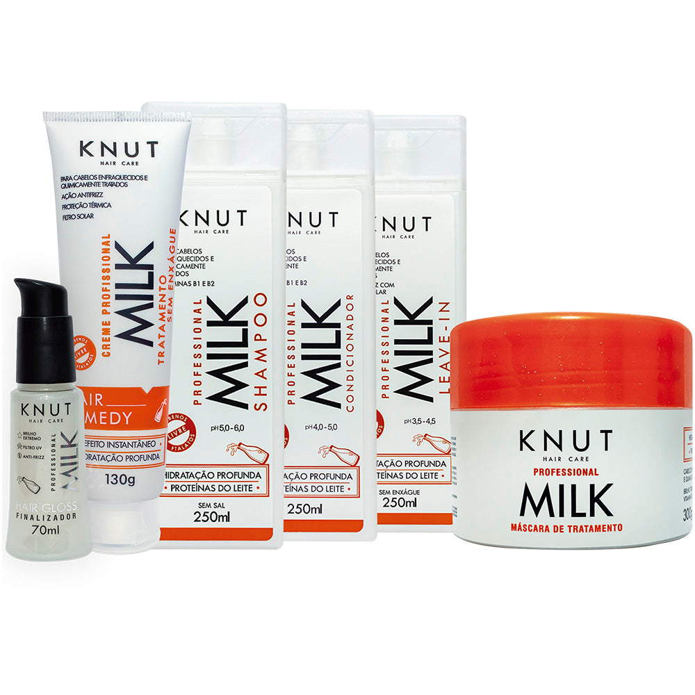 Kit KNUT MILK: Shampoo 250ml + Condicionador 250ml + Máscara 300g + Le ...
